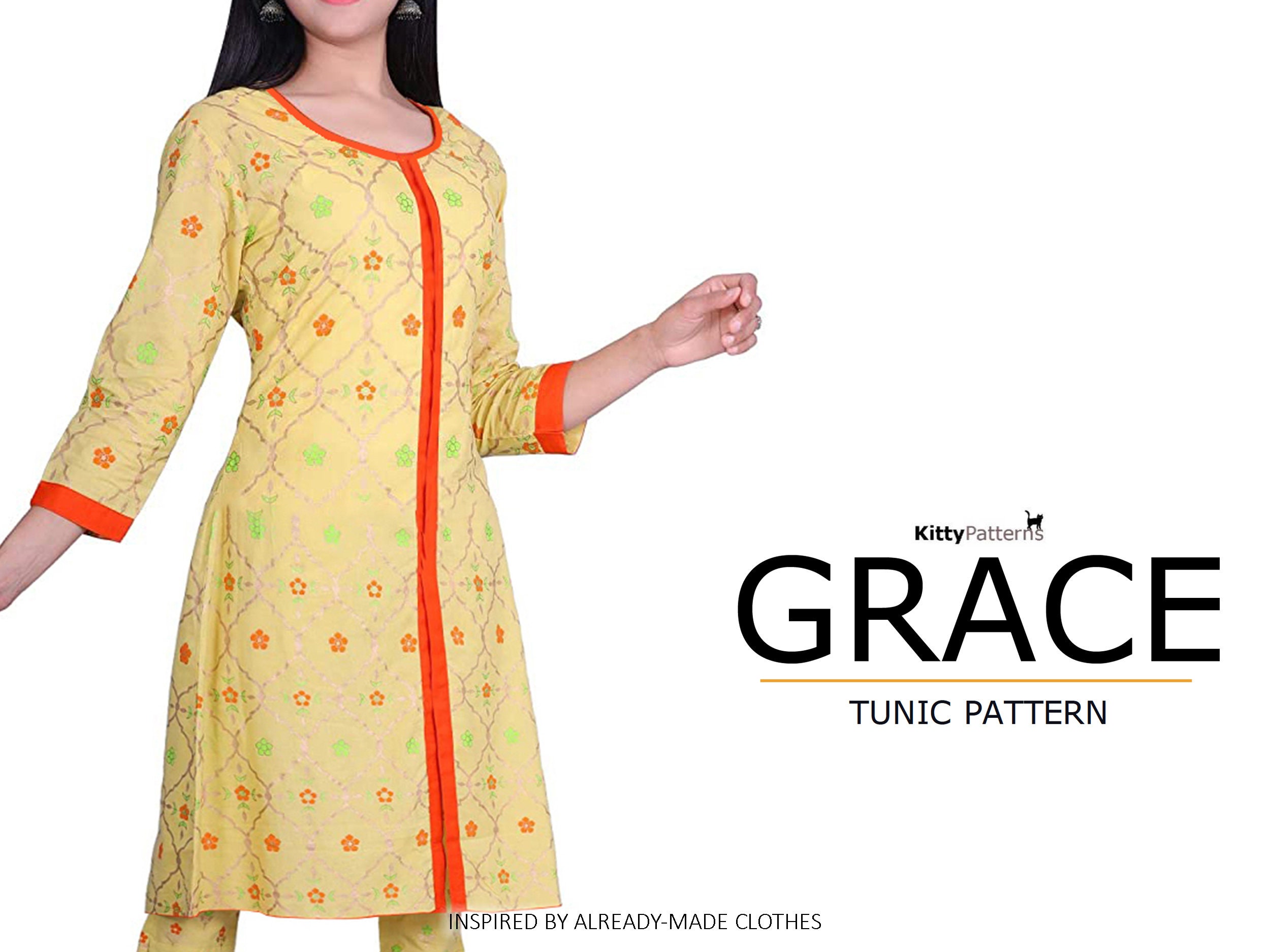 GRACE Tunic Sewing Pattern PDF S,M,L,XL Tunic Dress Pattern Long Tunic ...