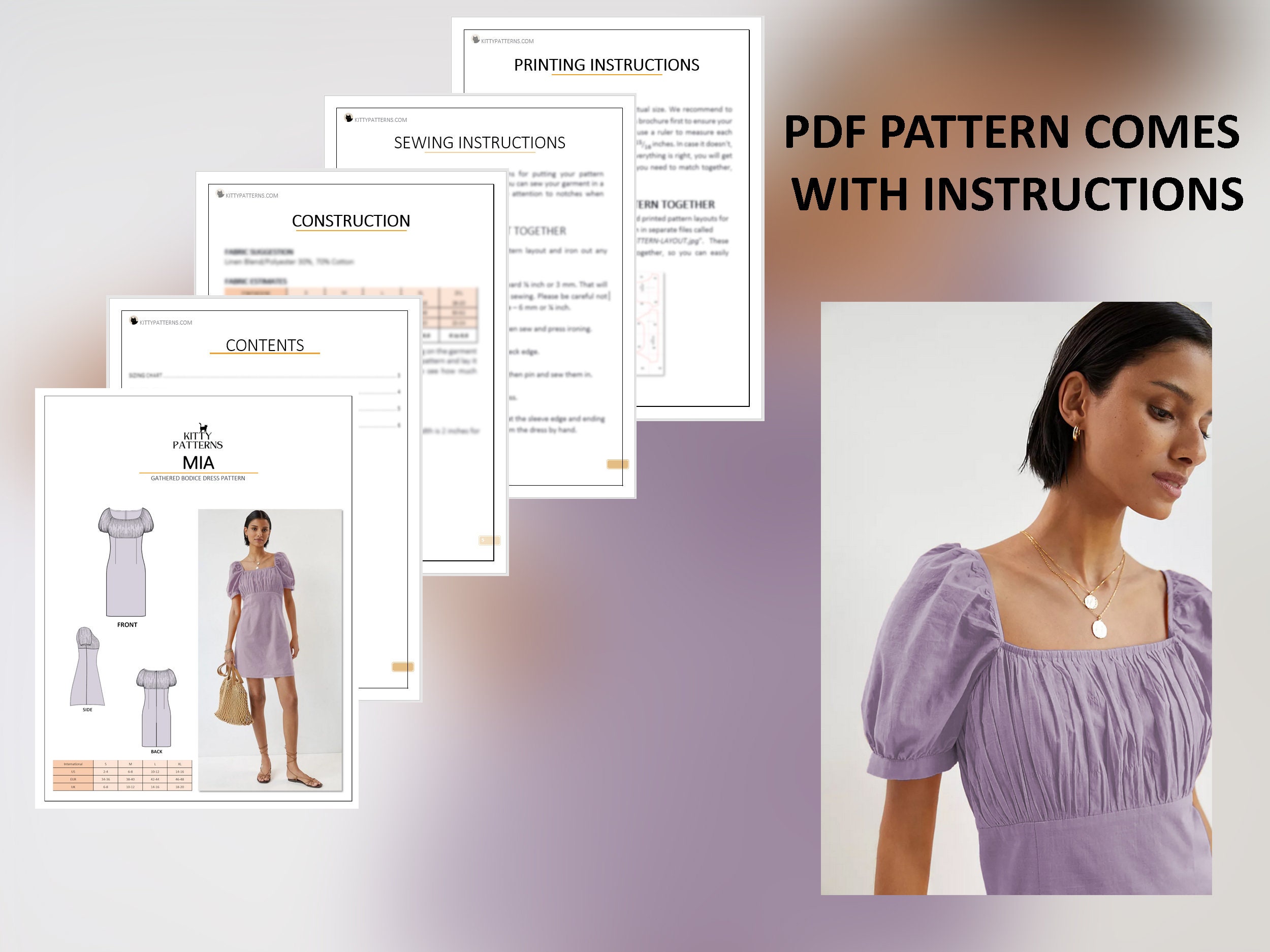 MIA Gathered Bodice Dress Pattern S,M,L,XL Empire Waist Dress PDF ...