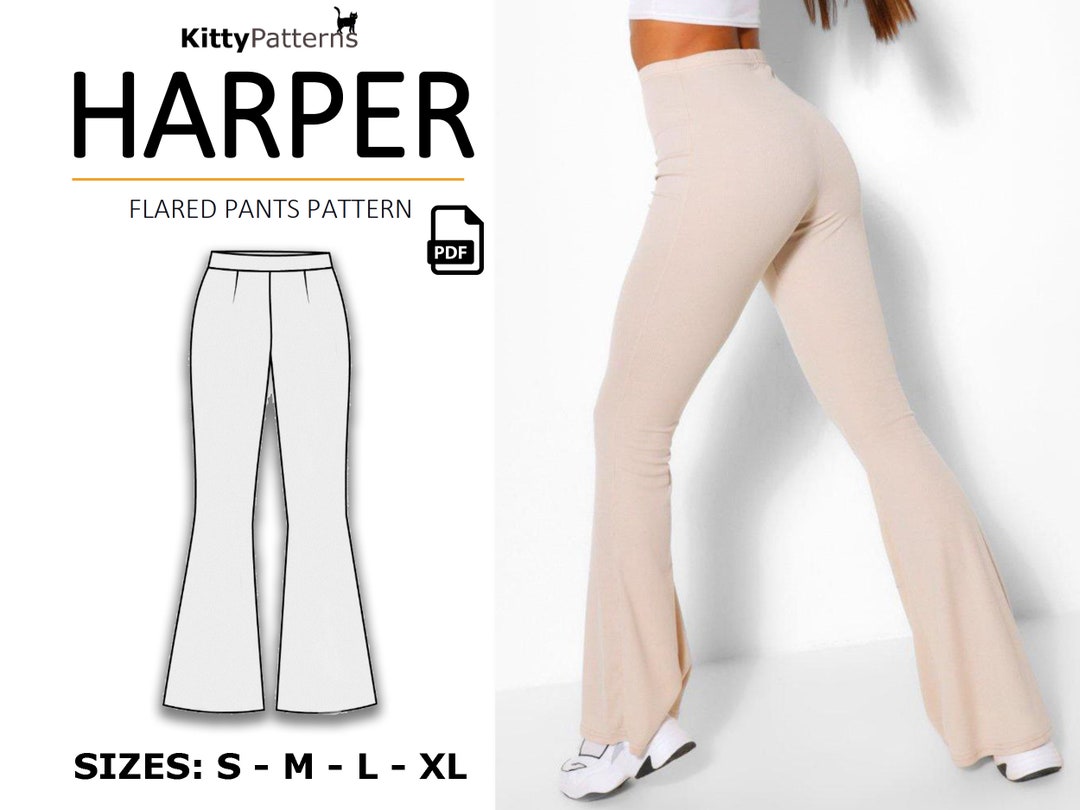 HARPER Flared Pants Pattern S,M,L,XL Pants Sewing Pattern PDF Flare ...