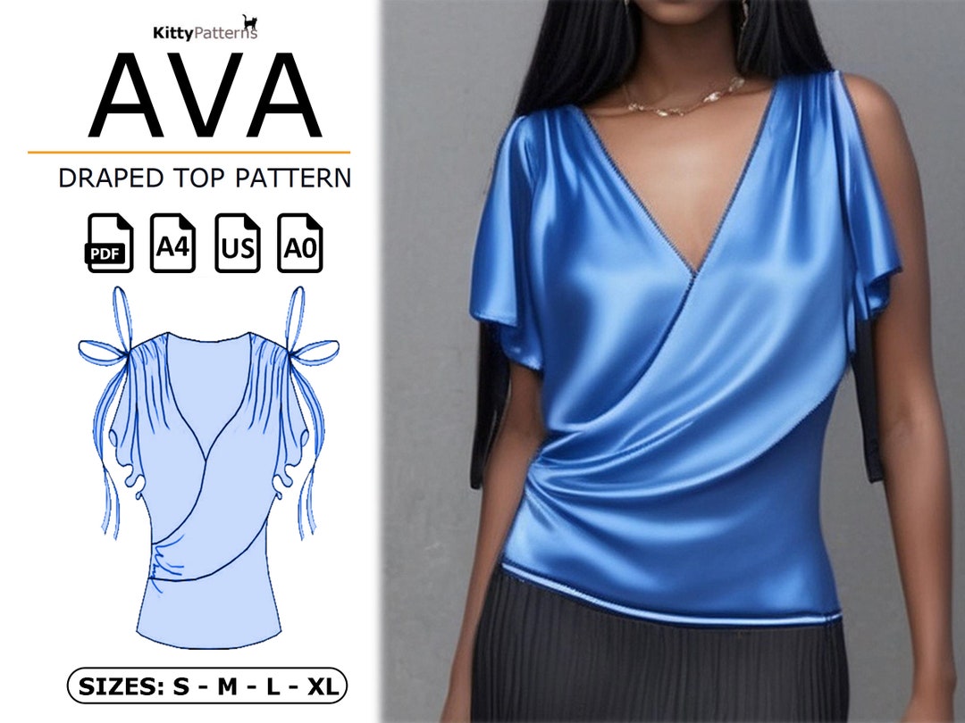 AVA - Draped Top Pattern [S,M,L,XL] - Top Sewing Pattern - Asymmetrical Pattern - Sewing Pattern ...
