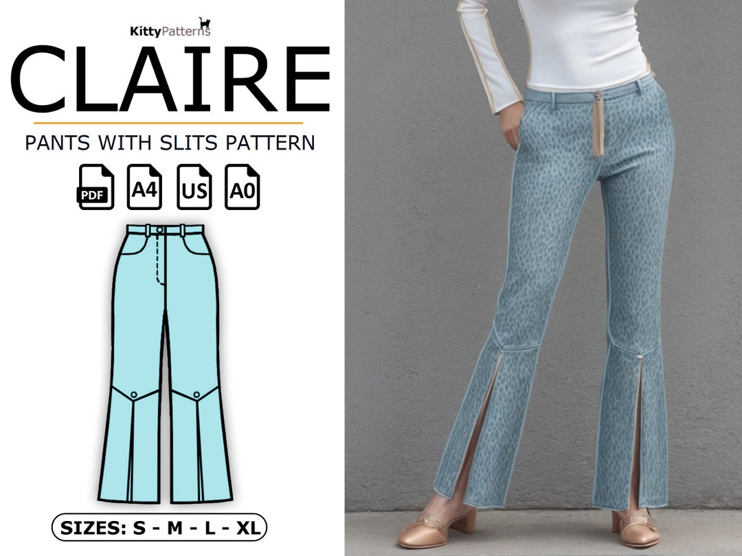 Wide Leg Slit Pants Sewing Pattern: Women's Trousers (PDF) - Etsy