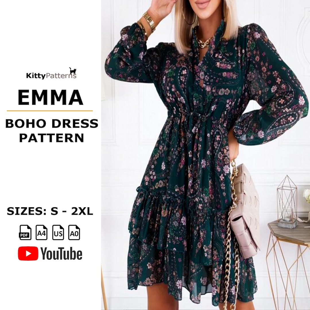 EMMA - Boho Sewing Pattern PDF - [S,M,L,XL,2XL] - Boho Patterns Sewing ...