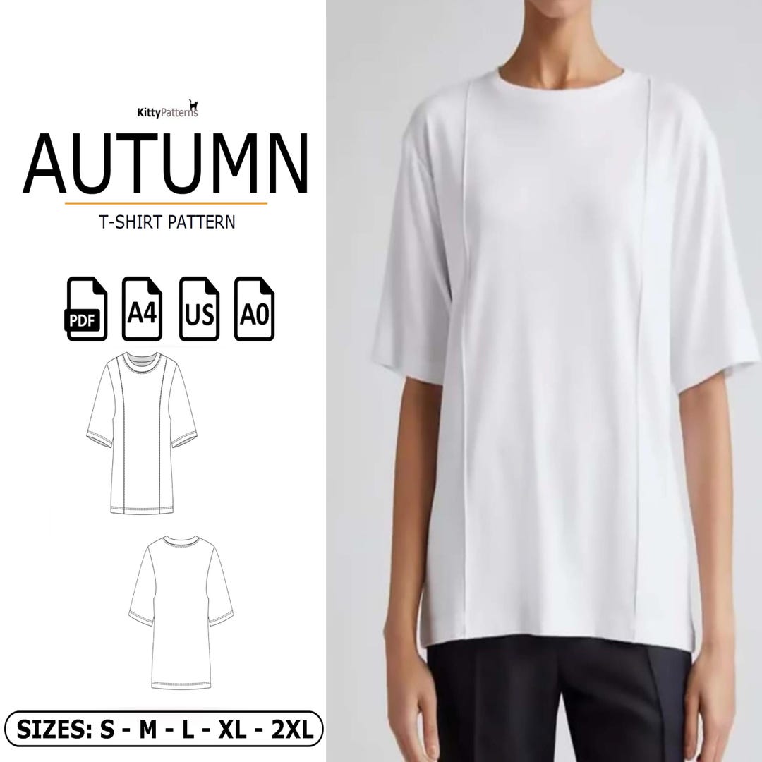 AUTUMN - T-shirt Pattern PDF - [S,M,L,XL, 2XL] - T-shirt Sewing Pattern ...