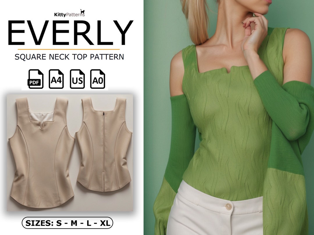 EVERLY - Square Neck Top Pattern [S,M,L,XL] - Easy Top Pattern Sewing ...