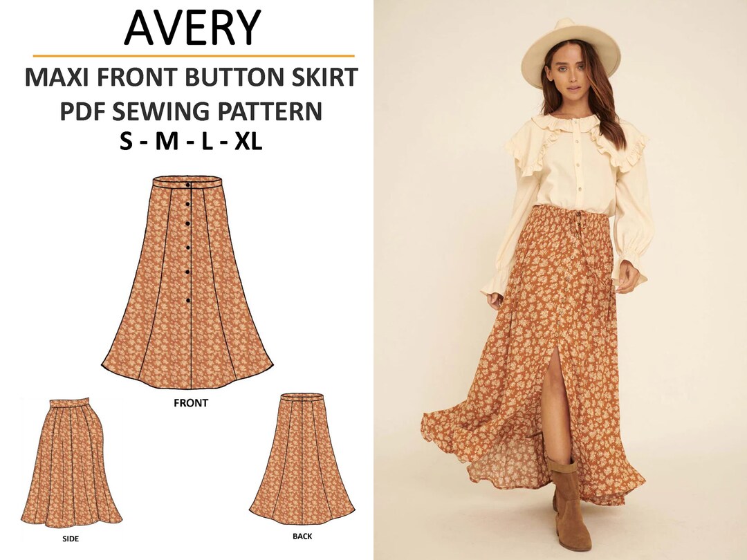 AVERY Button Skirt Pattern SMLXL PDF Sewing Pattern - Etsy