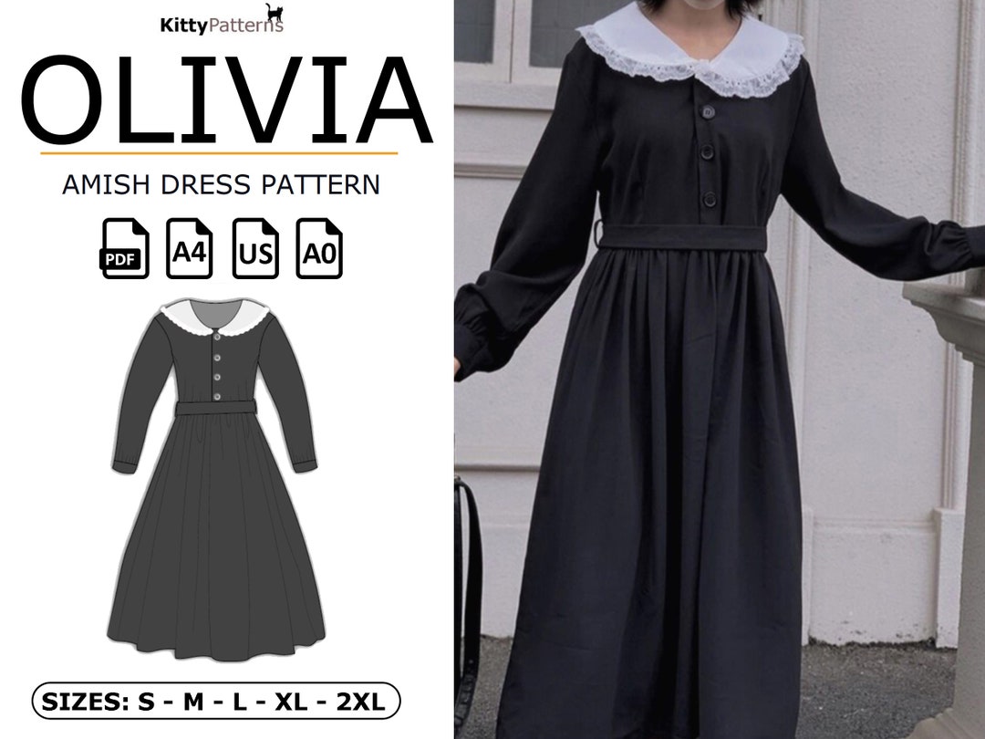 OLIVIA - Amish Dress Pattern PDF - [S,M,L,XL,2XL] - Women Vintage Dress Pattern - Diy Halloween ...