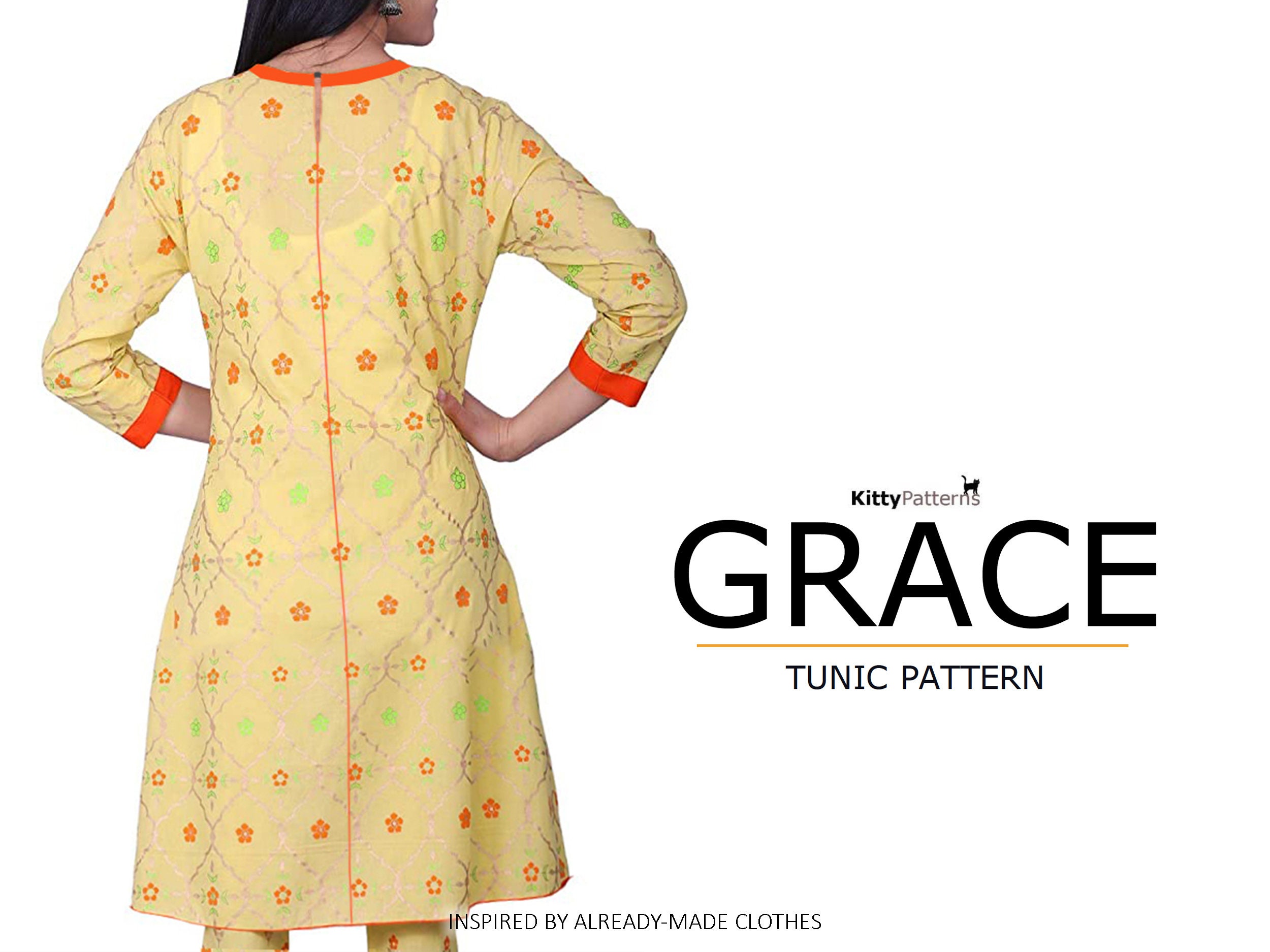 GRACE Tunic Sewing Pattern PDF S,M,L,XL Tunic Dress Pattern Long Tunic ...