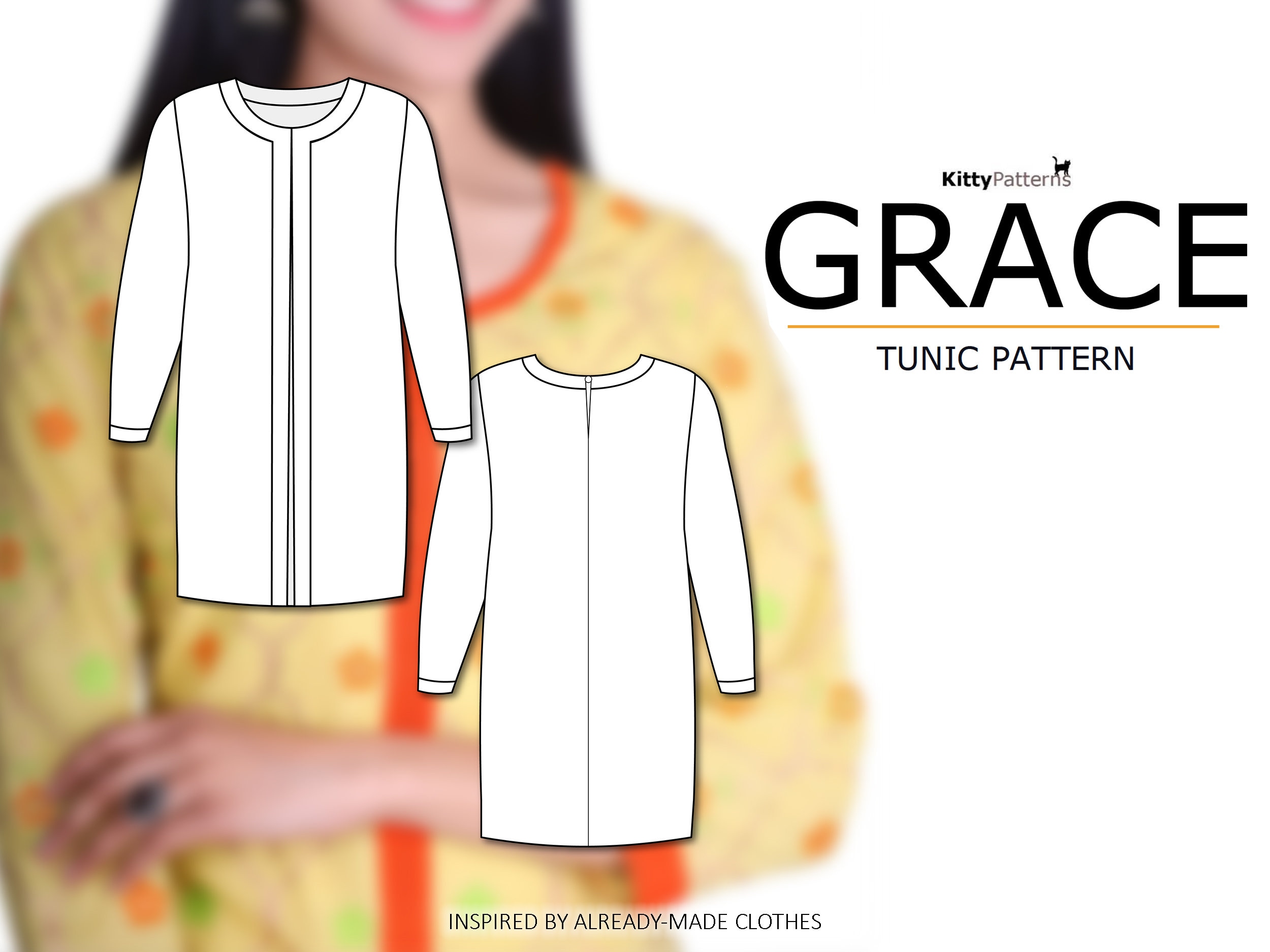 GRACE Tunic Sewing Pattern PDF S,M,L,XL Tunic Dress Pattern Long Tunic ...