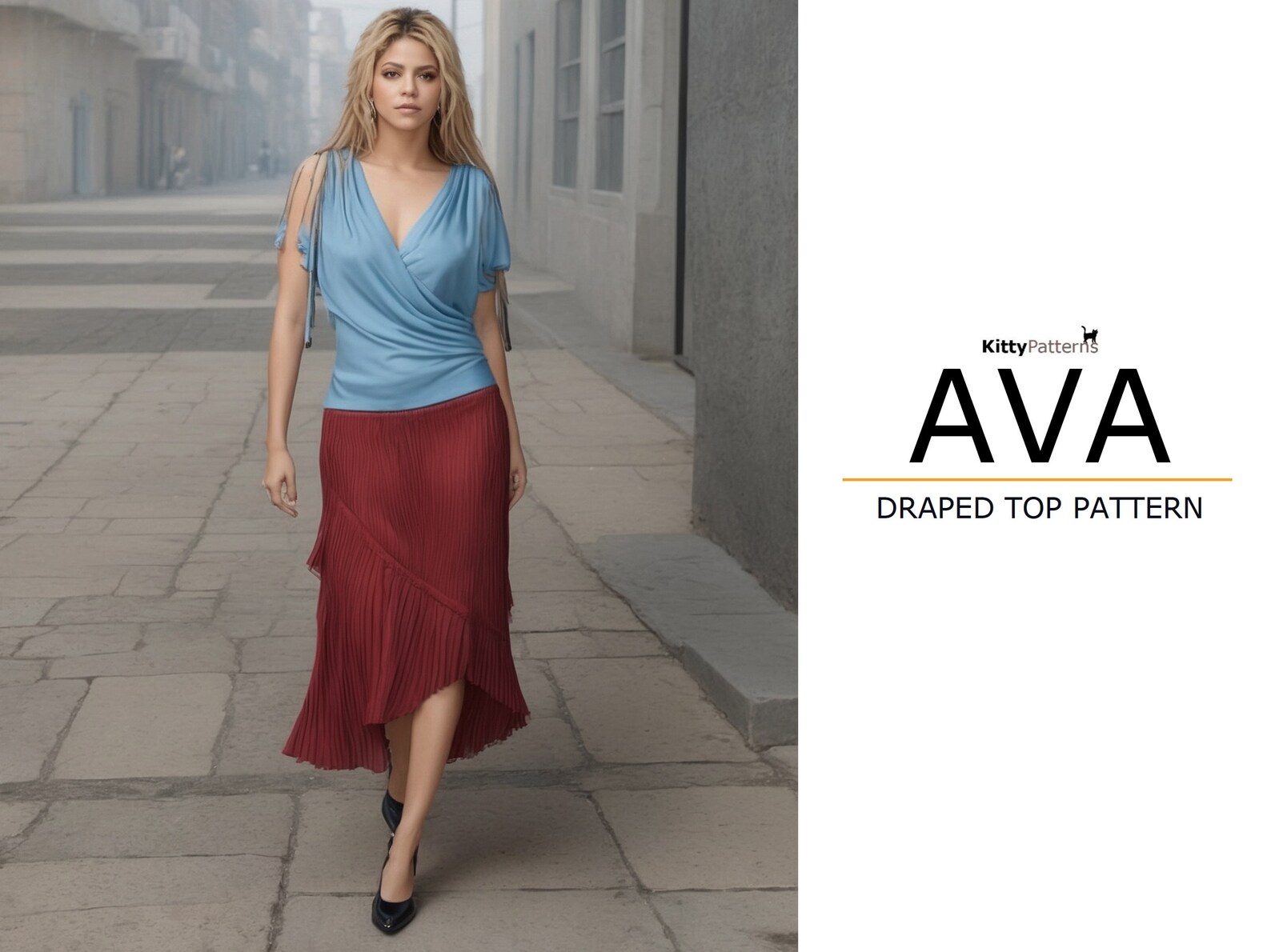 AVA Draped Top Sewing Pattern: Asymmetrical Design (PDF Pattern) - Etsy