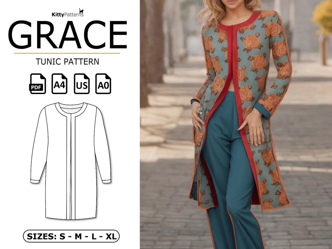 GRACE - Tunic Sewing Pattern PDF [S,M,L,XL] - Tunic Dress Pattern ...