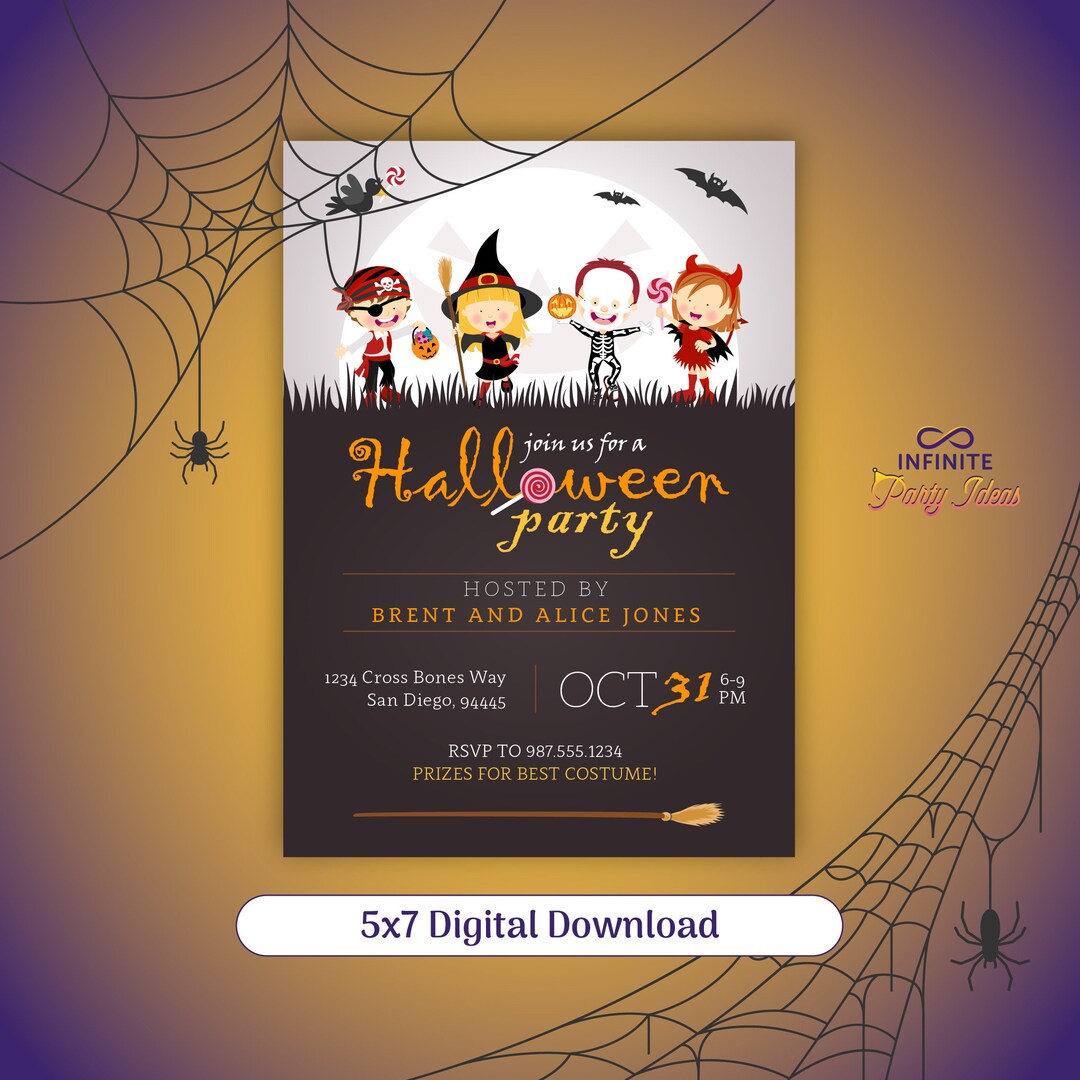 Halloween Kids Party Invitation, Halloween Invitation, Halloween Party ...