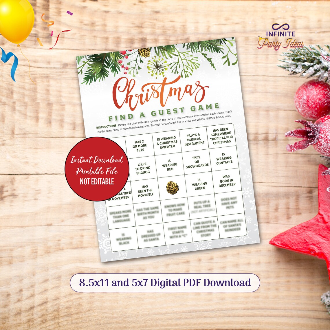 Christmas Find the Guest Game, Find the Guest Bingo, Christmas Party ...