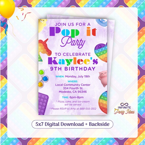Pop It Birthday Invitation Birthday Party Invitation Pop It - Etsy
