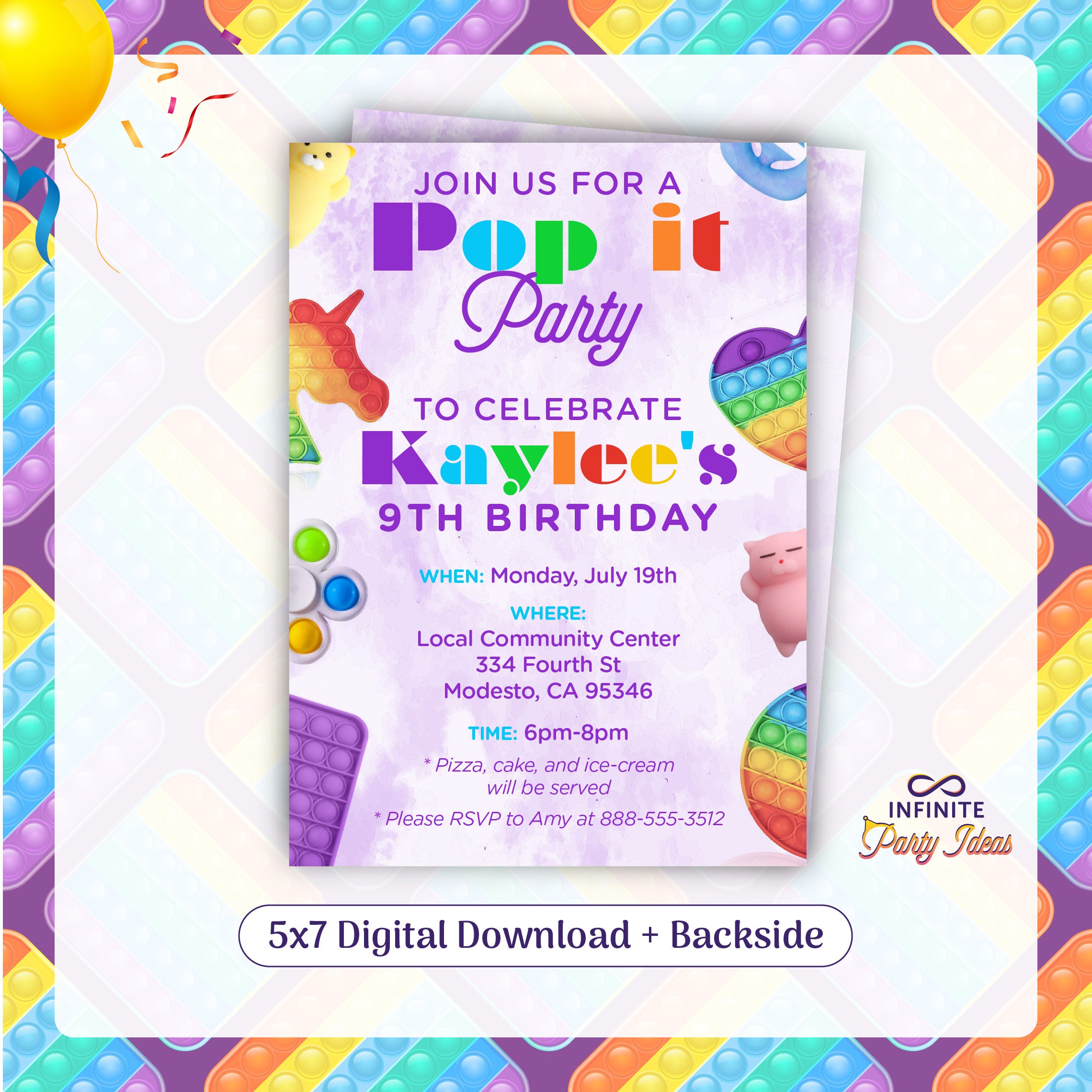 Pop It Birthday Invitation, Birthday Party Invitation, Pop It Birthday ...