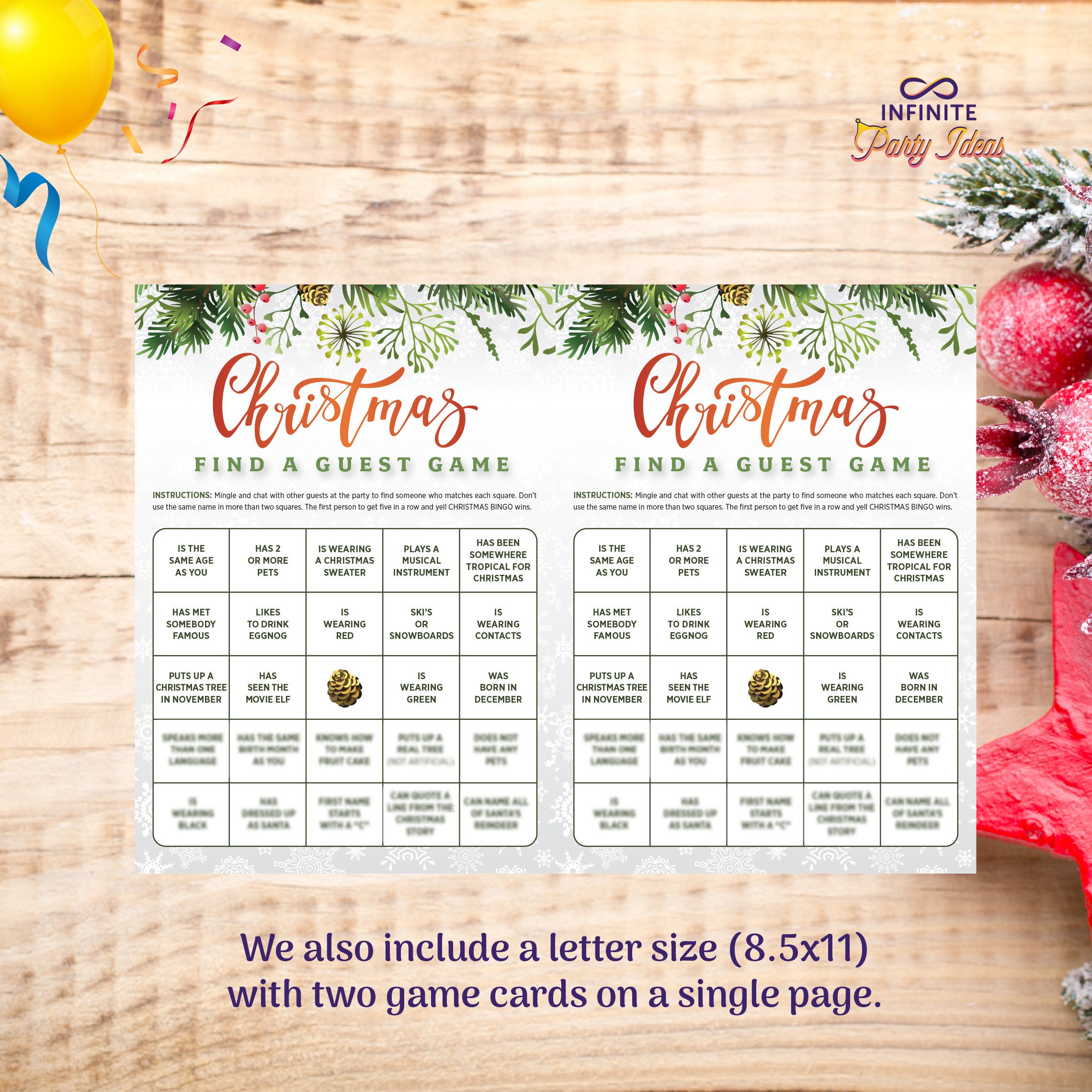 Christmas Find the Guest Game, Find the Guest Bingo, Christmas Party ...