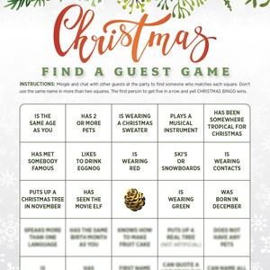 Christmas Find the Guest Game, Find the Guest Bingo, Christmas Party ...