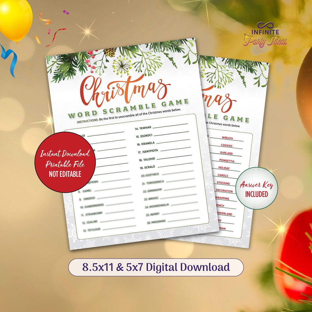 Christmas Word Scramble, Holiday Word Scramble, Christmas Game ...