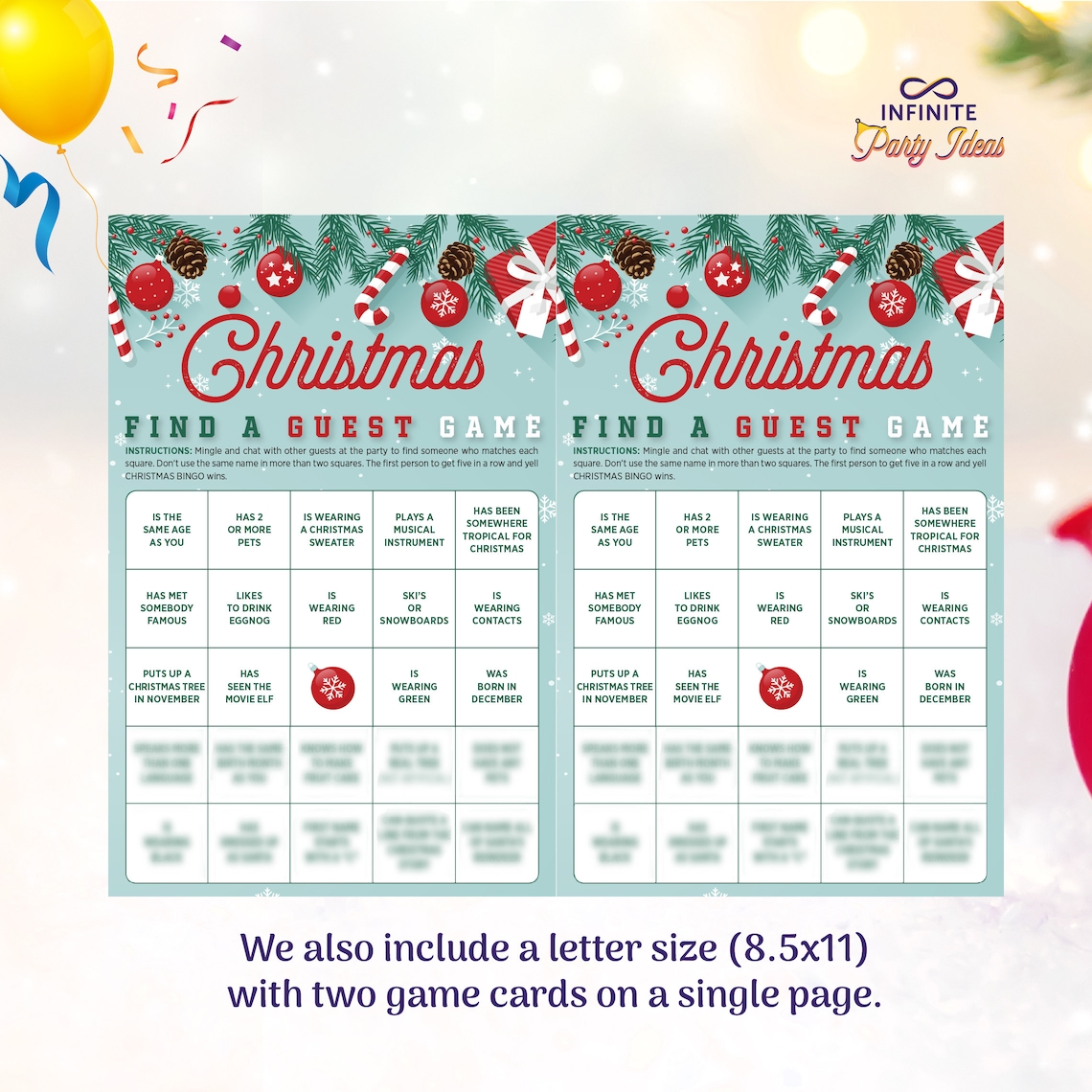 Christmas Find the Guest Game, Find the Guest Bingo, Christmas Party ...