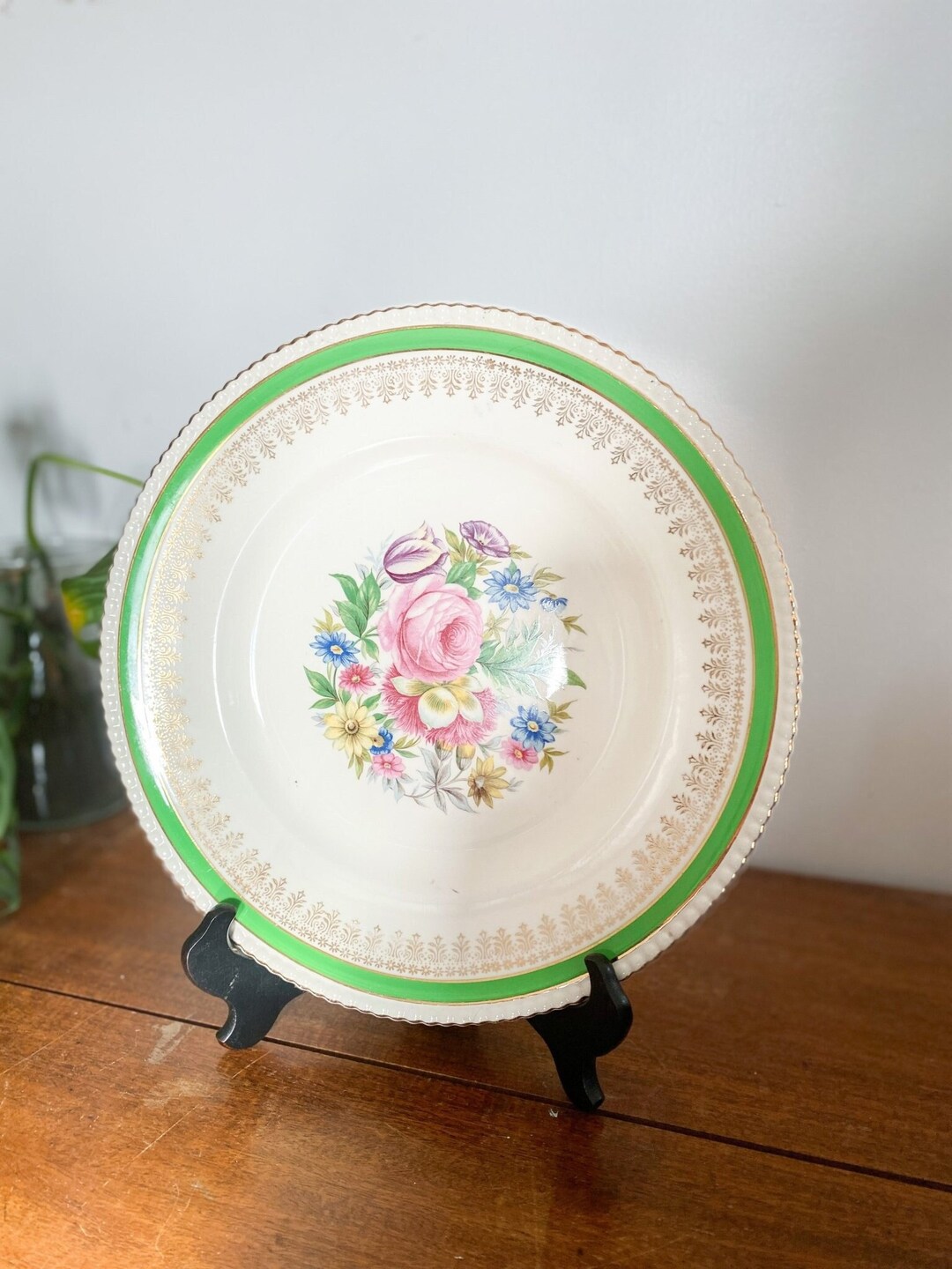 Solianware Simpsons Pottery Green & Rose Plate With 22K Gold Filigre - Etsy