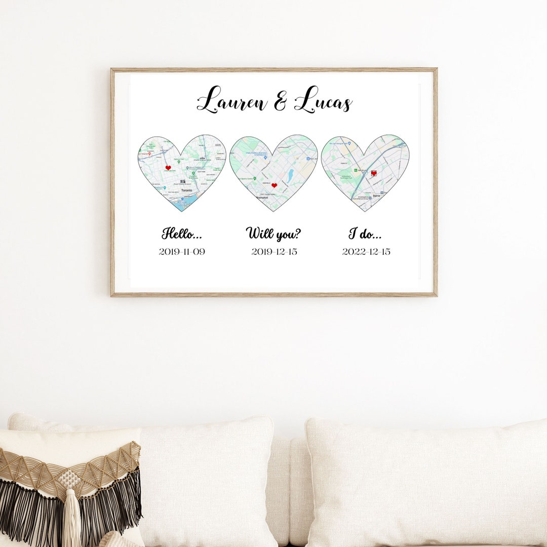 Hello, Will You, I Do Custom Map, 1st Year Anniversary Gift ...
