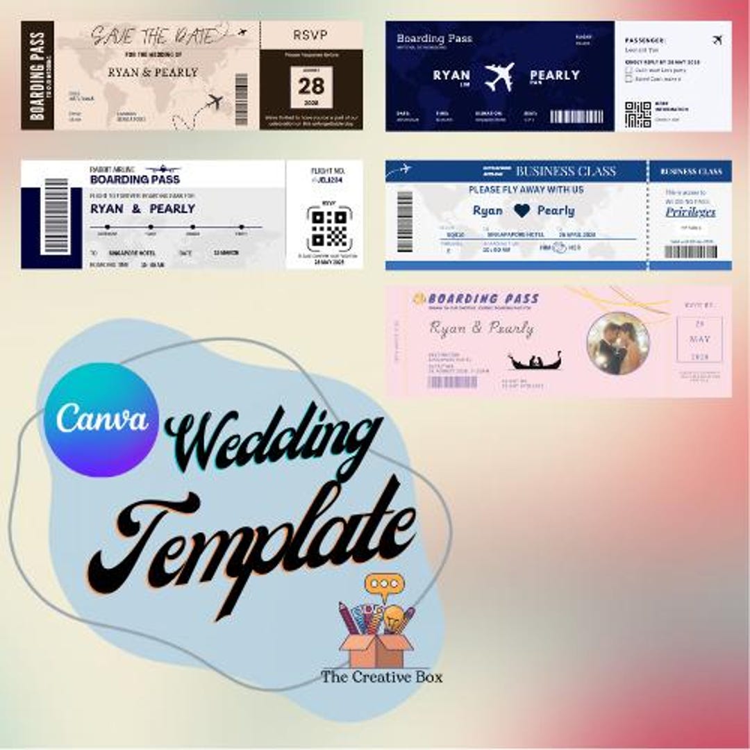 Editable Canva Wedding Ticket| Printable Airline Ticket| Boarding Pass ...