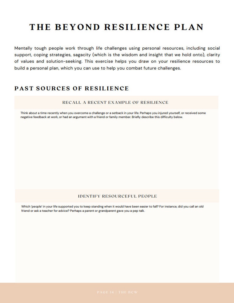 Resilience Worksheet. Mental Toughness: Going Beyond - Etsy