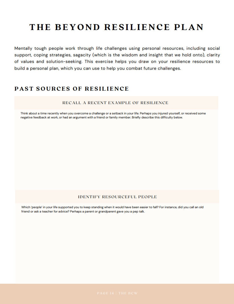 Resilience Worksheet. Mental Toughness: Going Beyond - Etsy