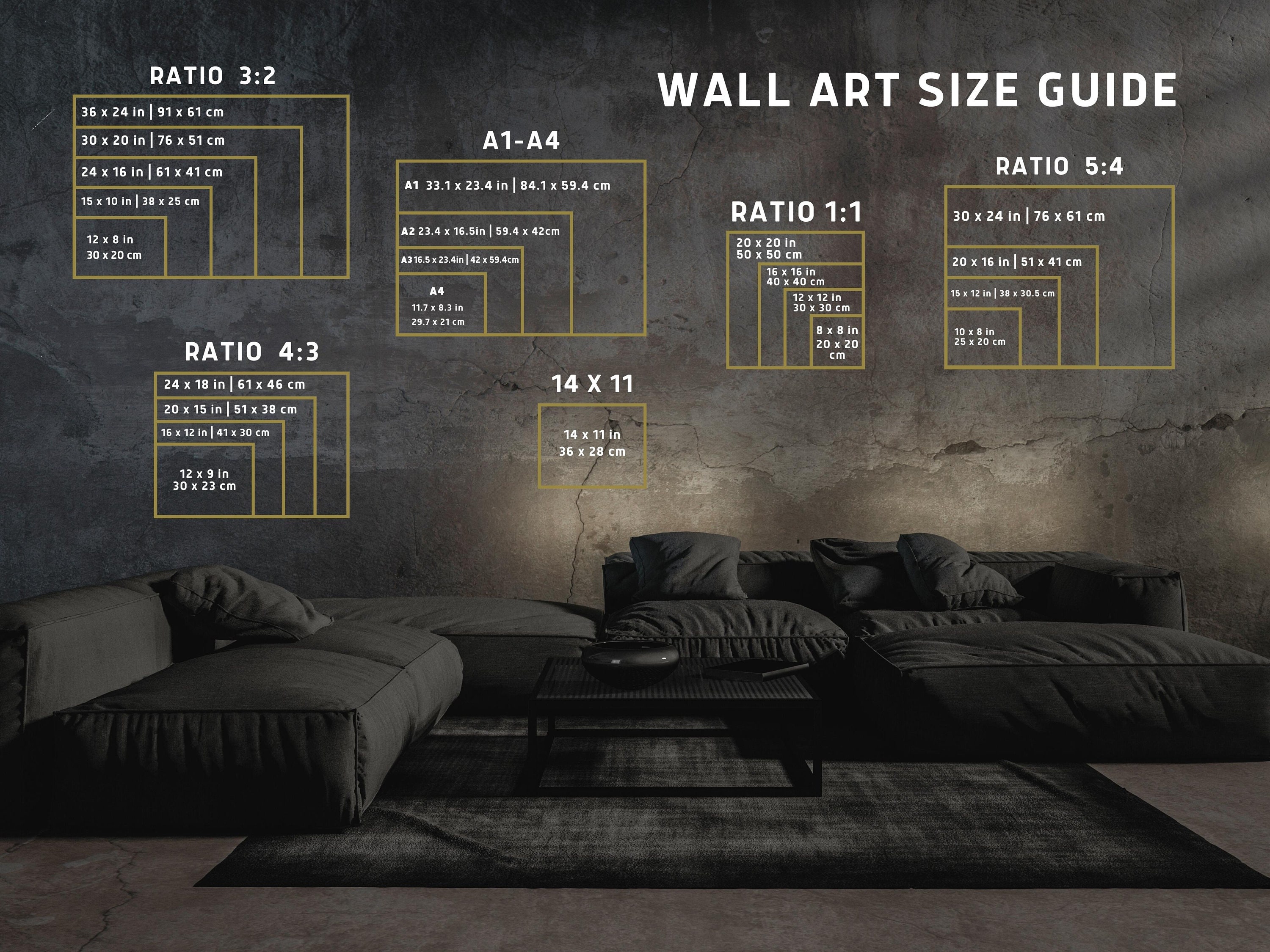Wall Art Size Guide, Frame Size Guide, Print Size Guide, Wall Display ...