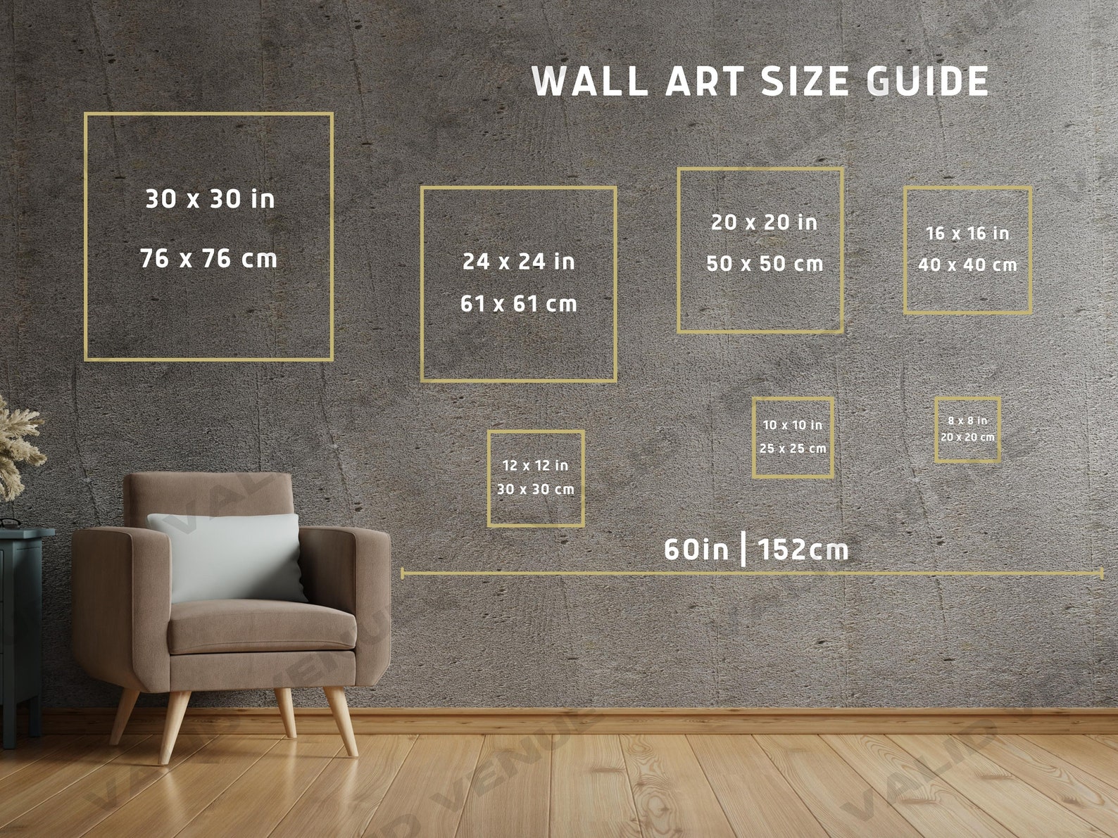 Square Wall Art Size Guide, Frame Size Guide, Print Size Guide, Wall ...