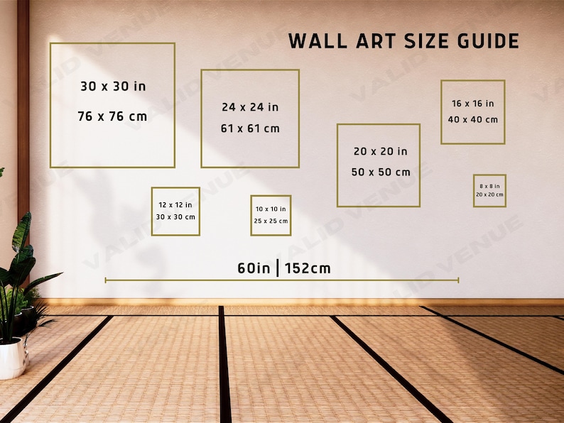 Square Wall Art Size Guide, Frame Size Guide, Print Size Guide, Wall ...