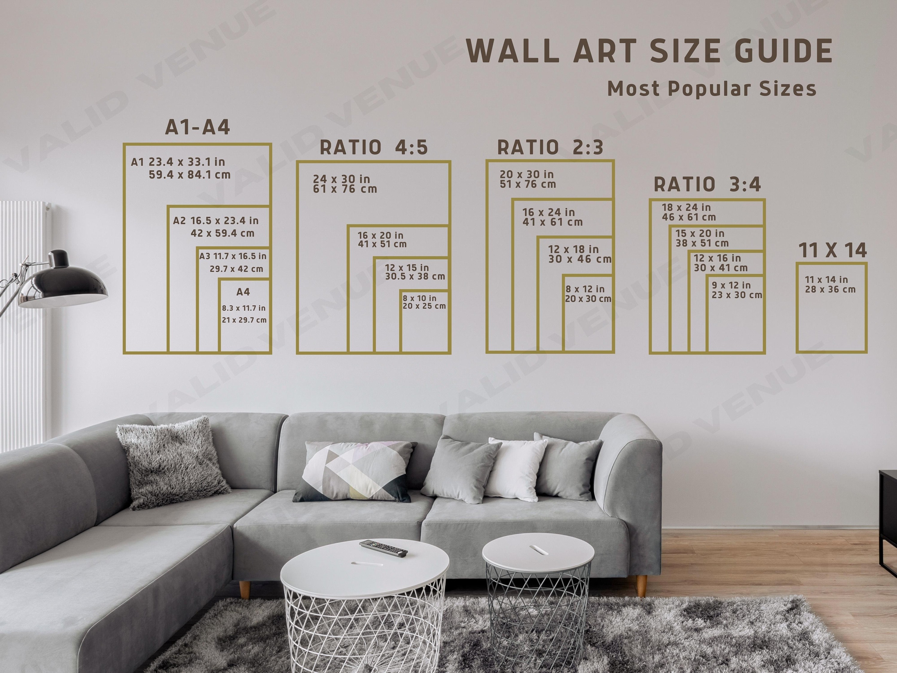 Wall Art Size Guide, Frame Size Guide, Print Size Guide, Wall Display ...
