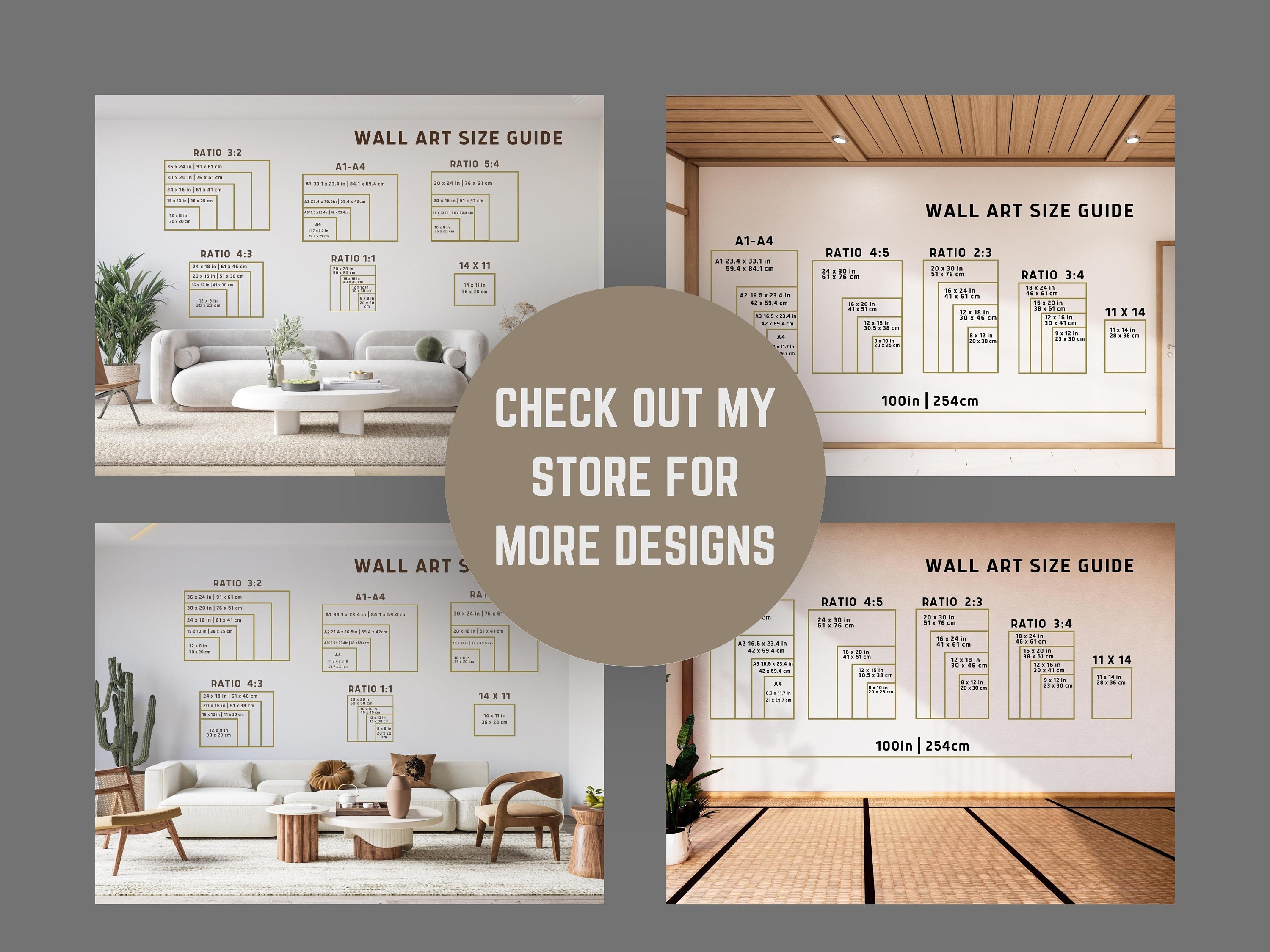 Wall Art Size Guide, Frame Size Guide, Print Size Guide, Wall Display ...