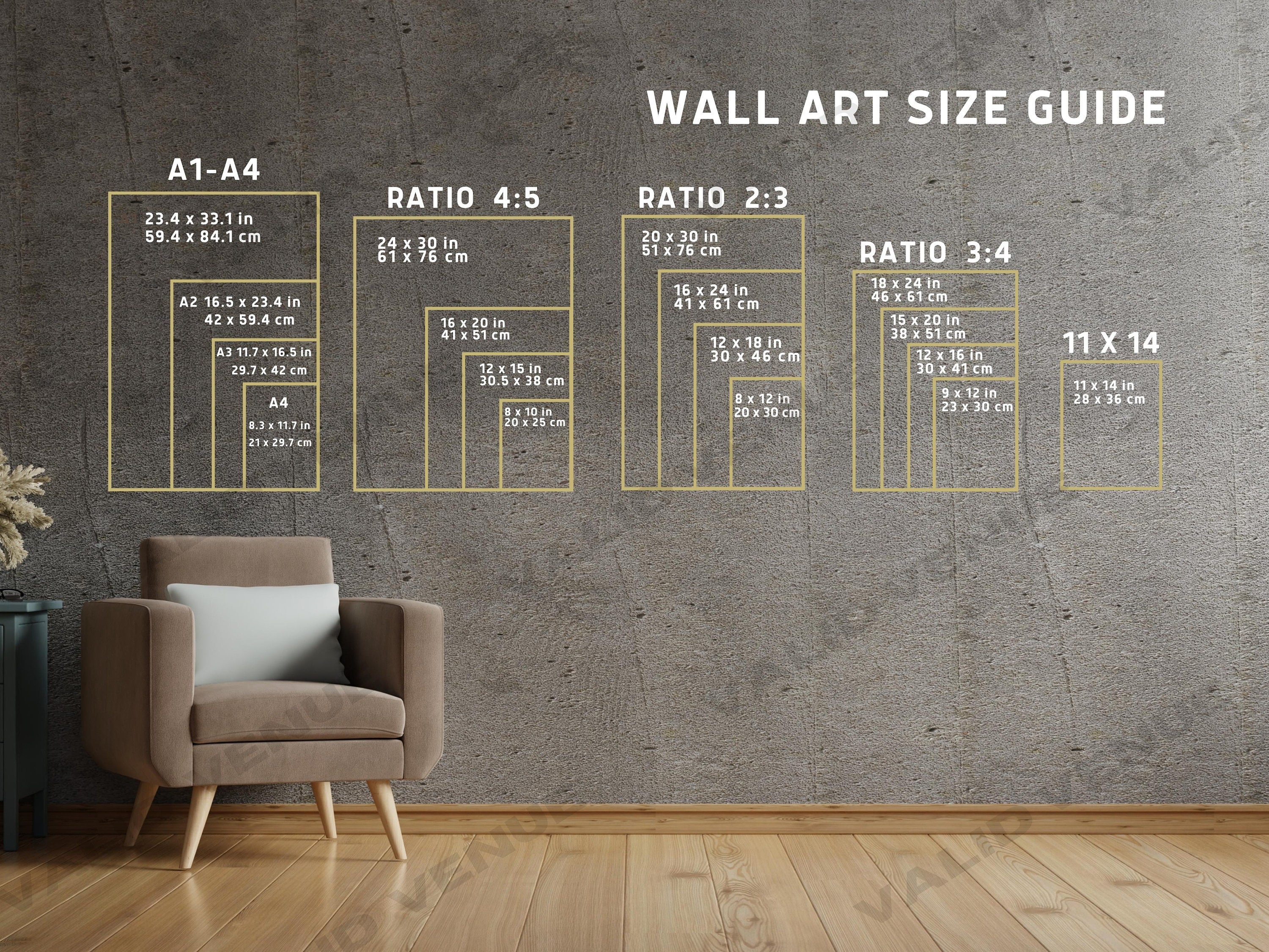 Wall Art Size Guide, Frame Size Guide, Print Size Guide, Wall Display ...