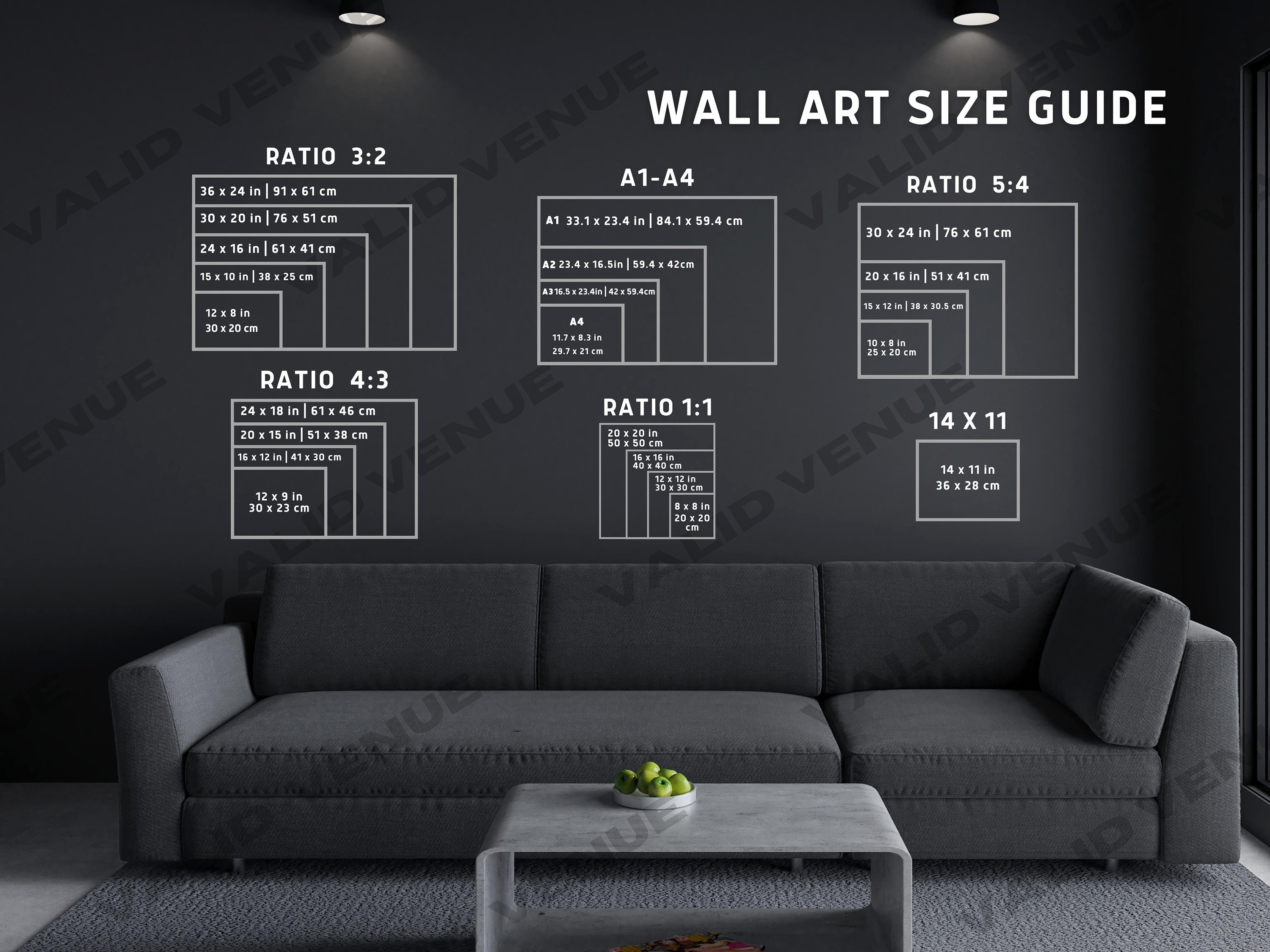 Wall Art Size Guide, Frame Size Guide, Print Size Guide, Wall Display ...