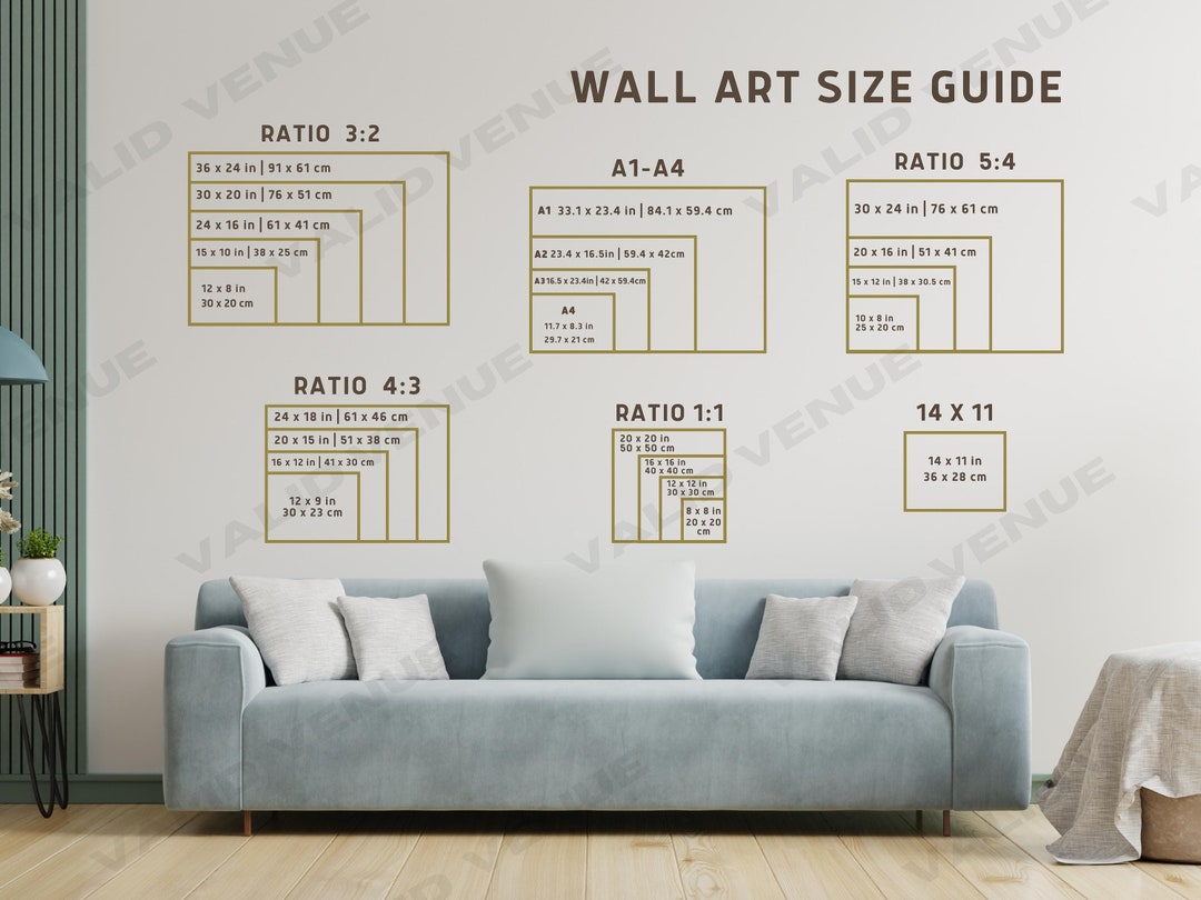 Wall Art Size Guide, Frame Size Guide, Print Size Guide, Wall Display Guide, Comparison Chart ...