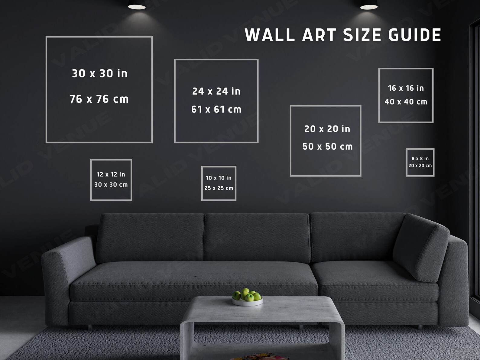 Square Wall Art Size Guide, Frame Size Guide, Print Size Guide, Wall ...