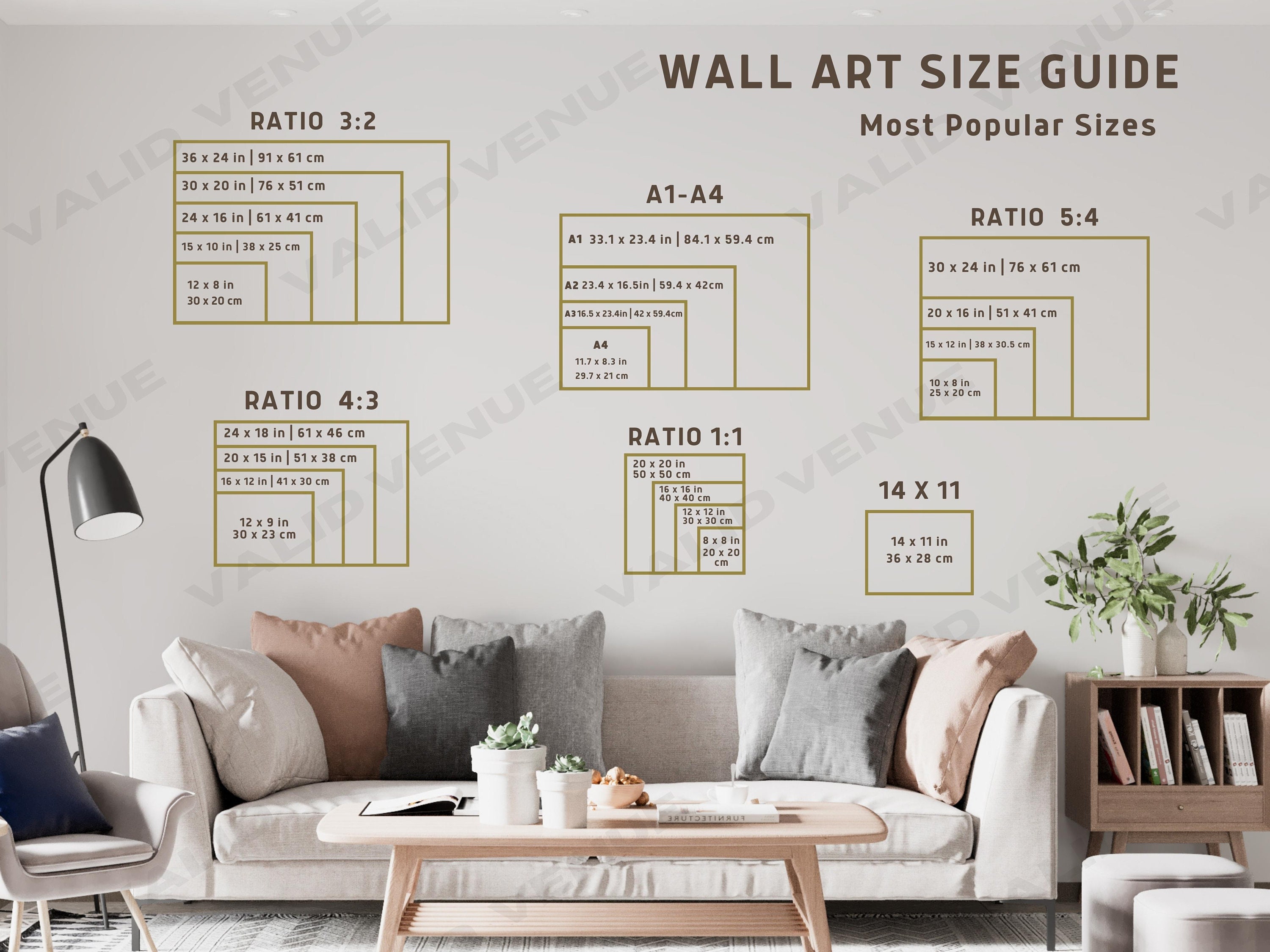 Wall Art Size Guide, Frame Size Guide, Print Size Guide, Wall Display ...
