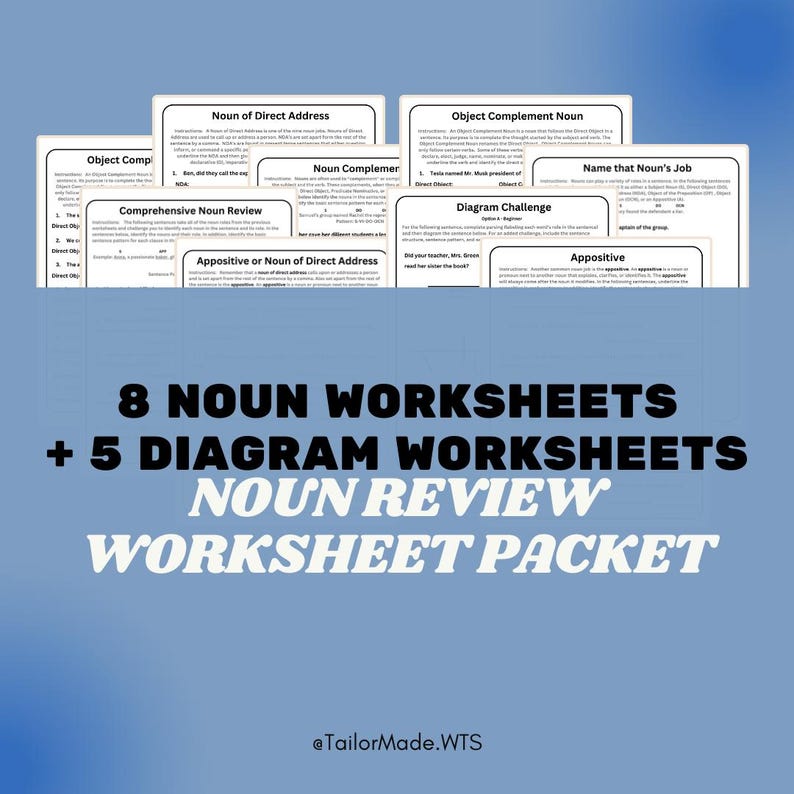 Comprehensive Noun Worksheet & Review Packet | Grammar Curriculum ...
