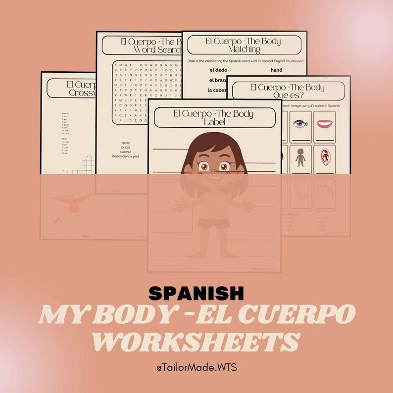 Spanish Vocabulary Worksheets Body Parts El Cuerpo Activities Printable ...