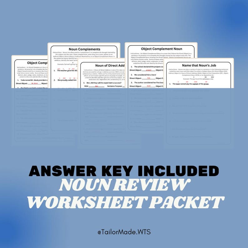 Comprehensive Noun Worksheet & Review Packet | Grammar Curriculum ...