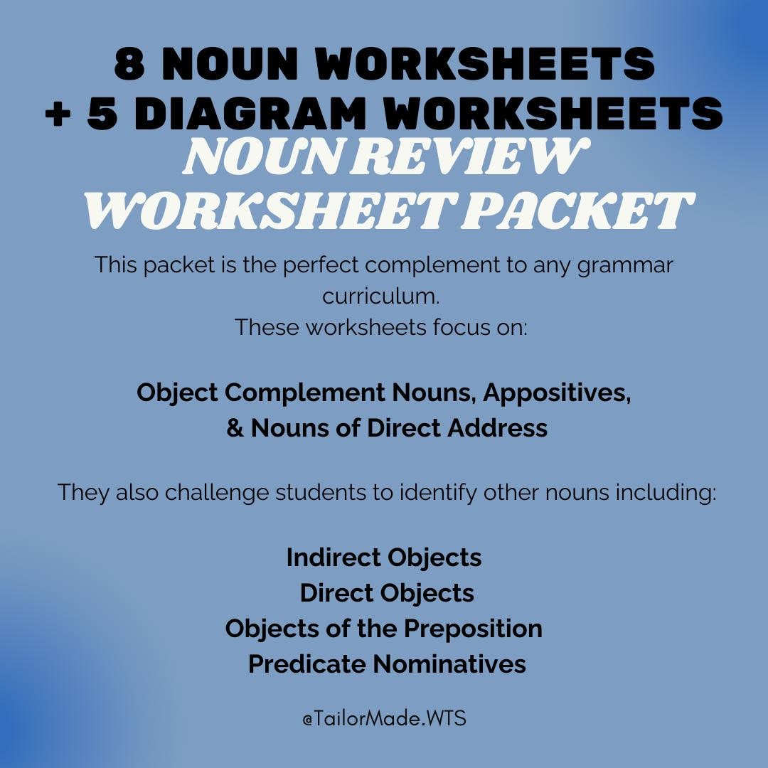 Comprehensive Noun Worksheet & Review Packet | Grammar Curriculum ...