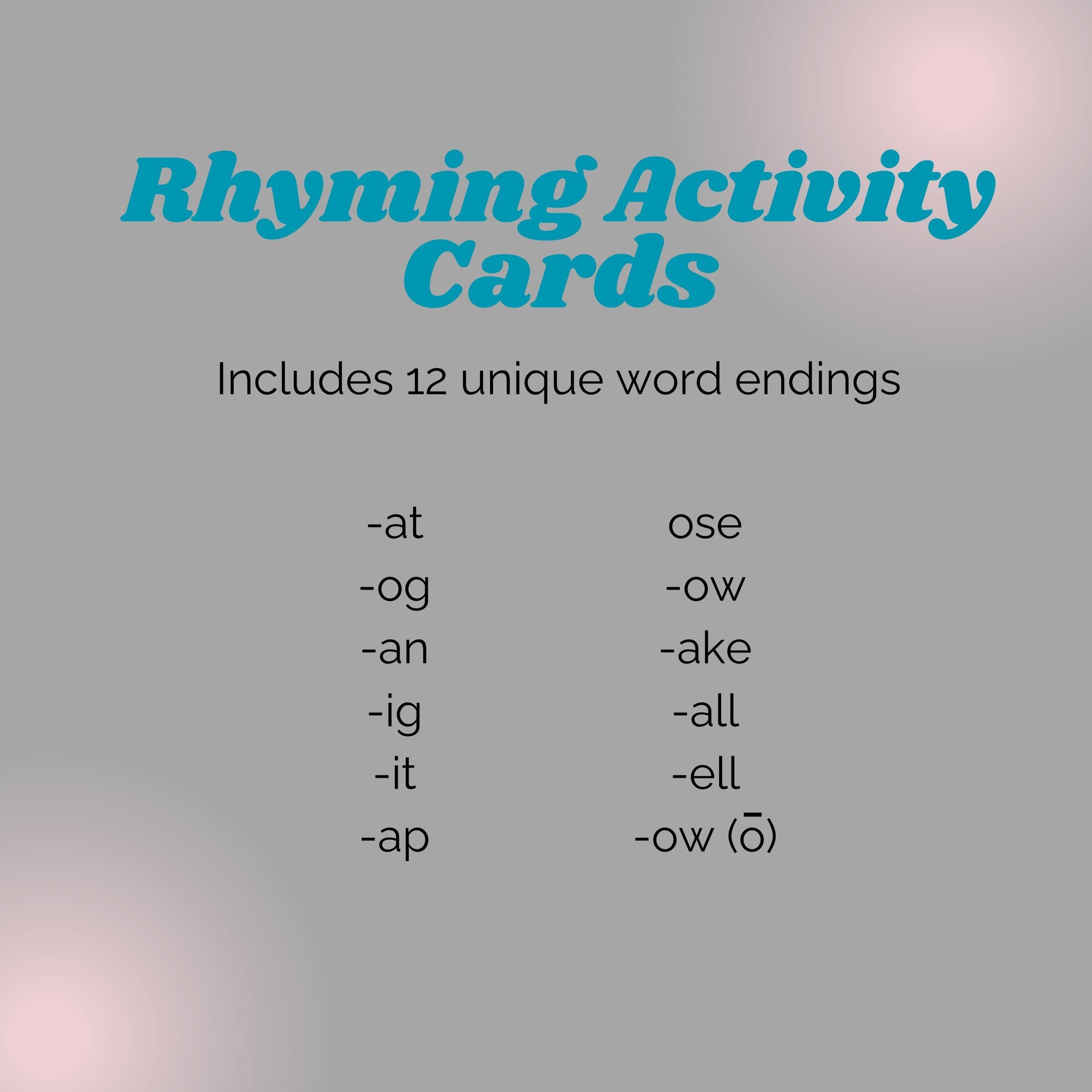 Rhyming Activity Cards for Beginner Readers | Fun Early Literacy Games ...