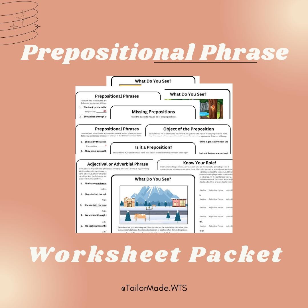 Prepositional Phrases Practice Worksheet Packet Grammar Activities ...
