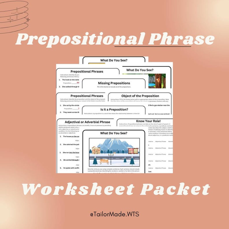 Prepositional Phrases Practice Worksheet Packet Grammar Activities ...