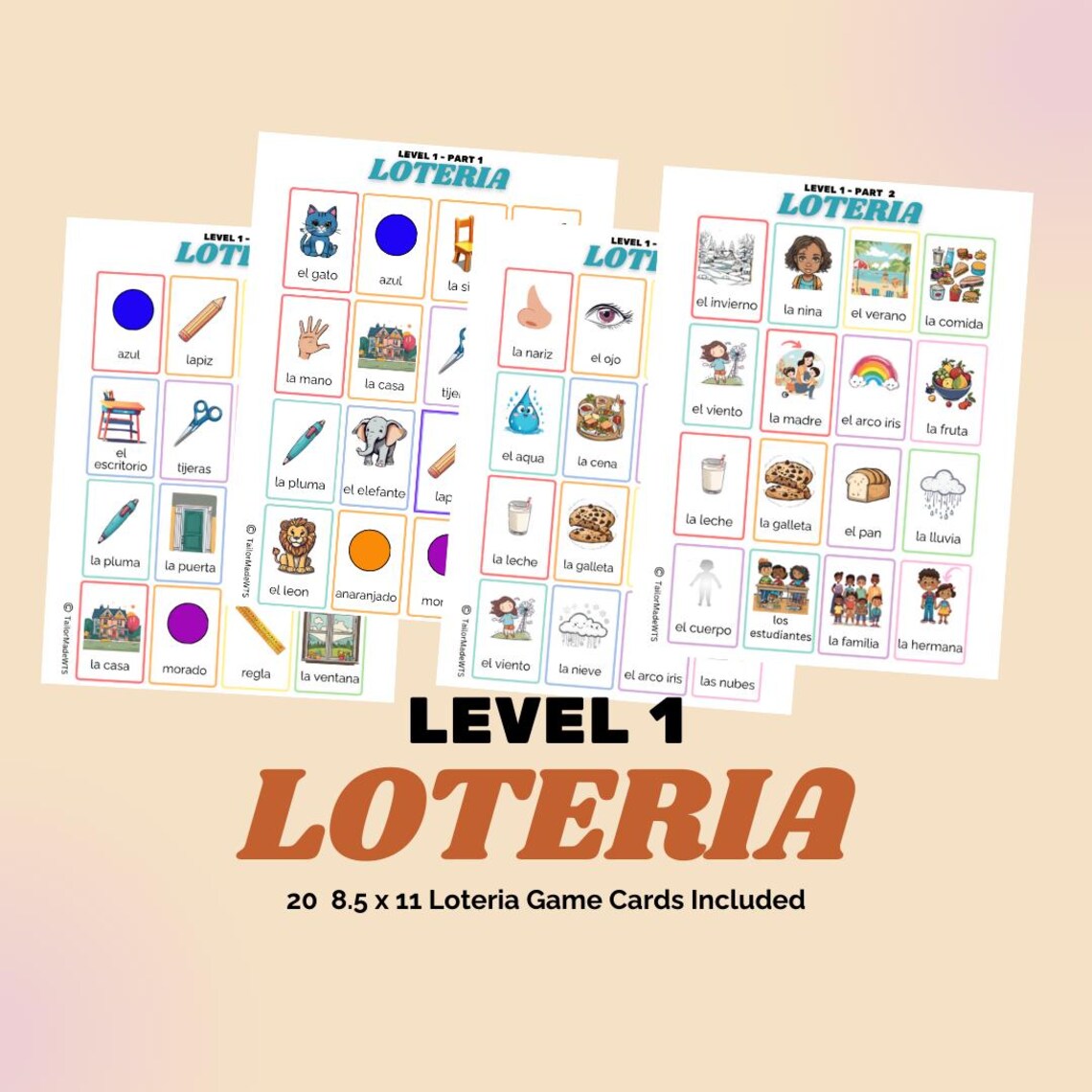 Spanish Vocabulary Loteria - Spanish Bingo - Spanish Learning Game ...