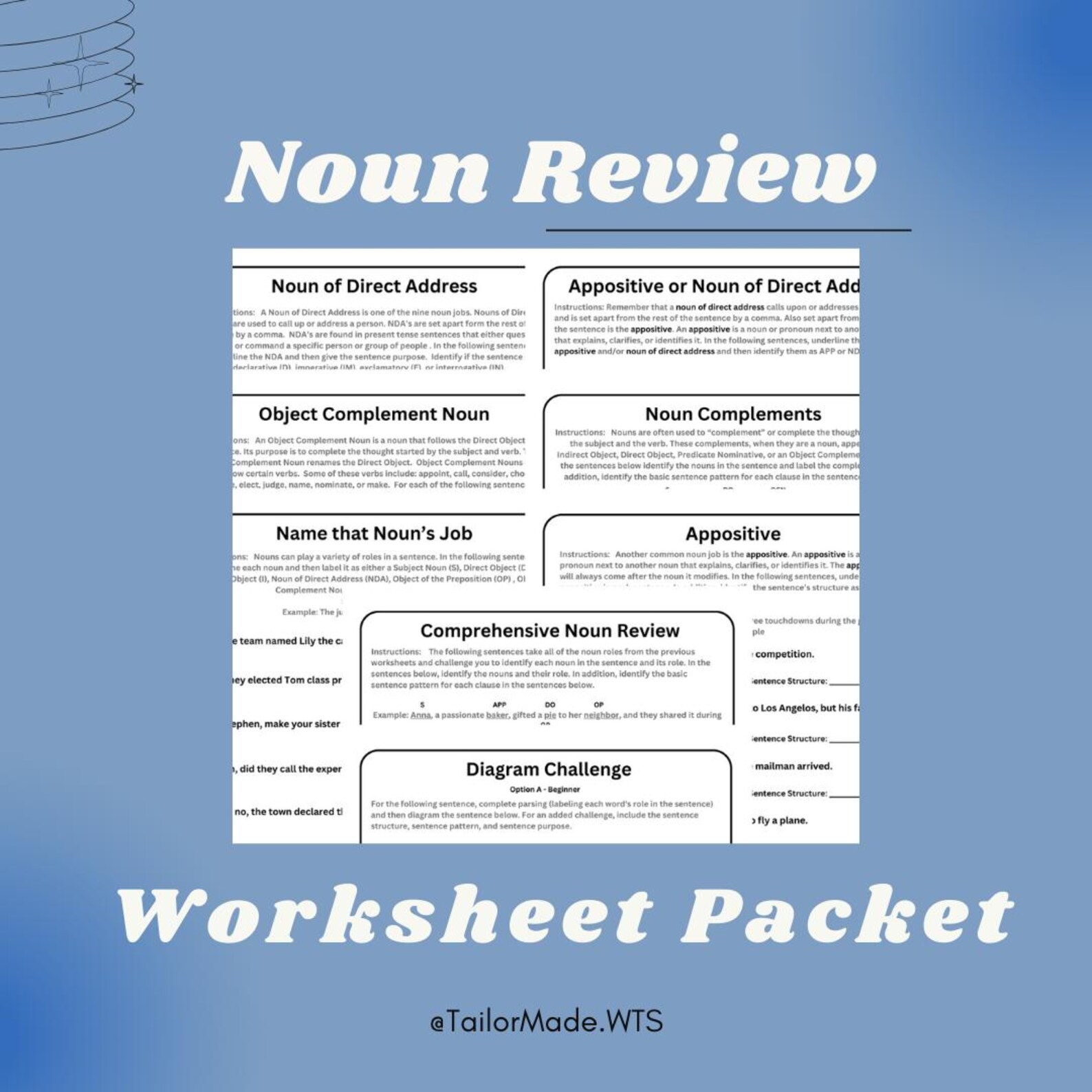 Comprehensive Noun Worksheet & Review Packet | Grammar Curriculum ...