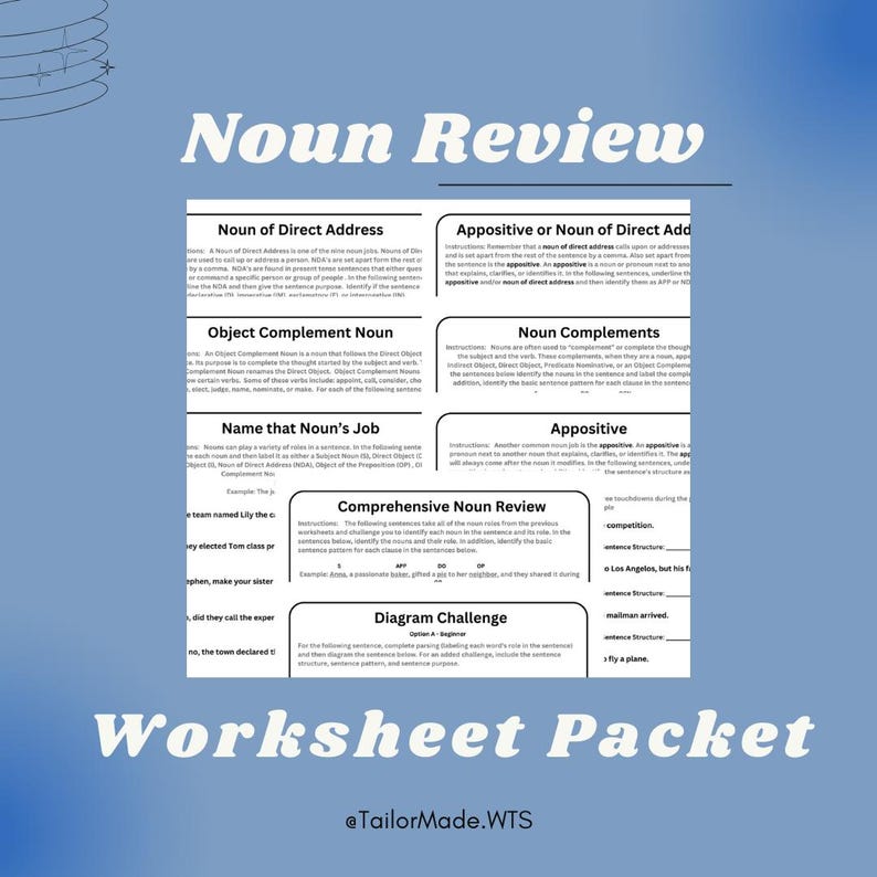 Comprehensive Noun Worksheet & Review Packet | Grammar Curriculum ...