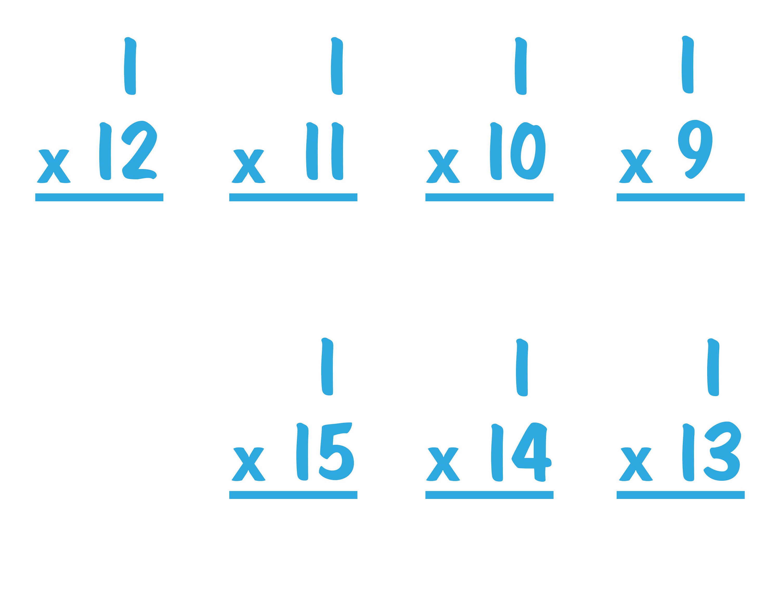 Multiplication Flash Cards 1 - 15 - Instant Download - Blank Front ...