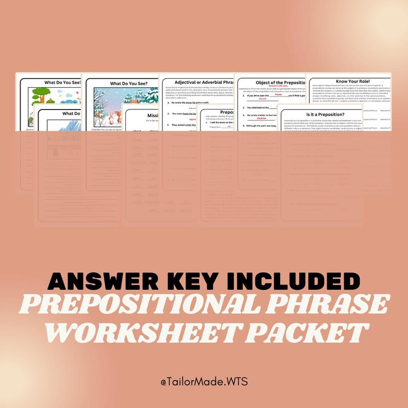 Prepositional Phrases Practice Worksheet Packet | Grammar Activities ...