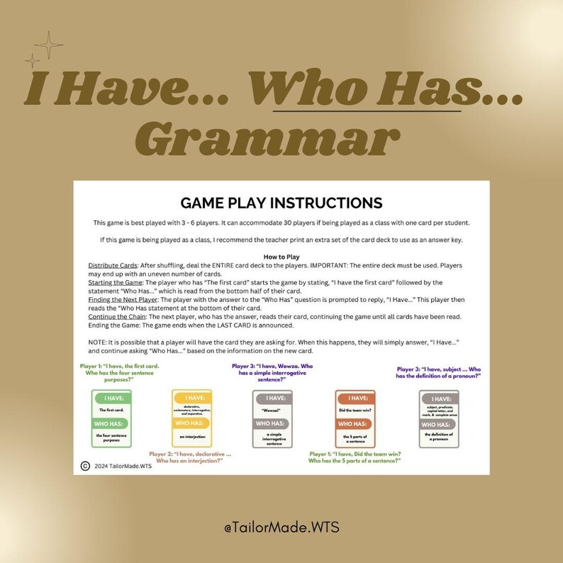 I Have, Who Has? Grammar Game | Fun Grammar Activity for Kids ...